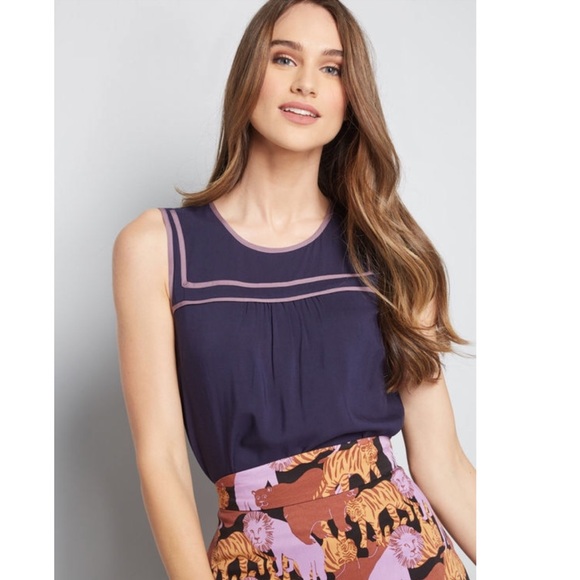 Modcloth | Tops | Modcloth Peppy Piping Navy Sleeveless Top | Poshmark